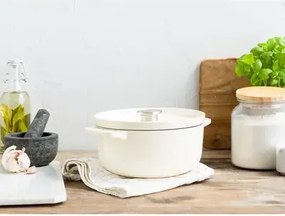KitchenAid Litinový kastrol s poklicí krémová 22 cm / 3,3 l / litina /