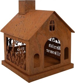 Rezavý svícen ve tvaru domku Rustic Charm- 17*17*22 cm