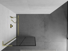 Mexen Kioto L, sprchová zástěna Walk-In 80 x 200 cm, 8mm čiré sklo černý vzor, ​​zlatý lesklý profil, 800-080-103-50-77