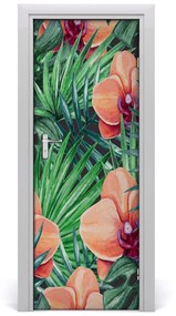Samolepící fototapeta na dveře Orchidej a palmy 95x205 cm