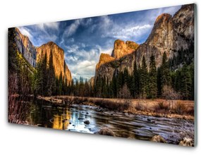 Obraz na skle Hora Les Jezero Příroda 100x50 cm