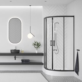 Laveo Bresso, čtvrtkruhová sprchová kabina 90x90x185 cm, 5mm čiré sklo, černý profil, LAV-JKB_796Z
