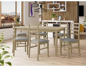 Rozkládací jídelní stůl se 6 židlemi AL02, Barva dřeva: bílá-L, Potah: Kronos 7