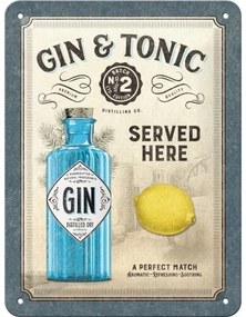 Plechová cedule Gin & Tonic - Served Here, (15 x 20 cm)