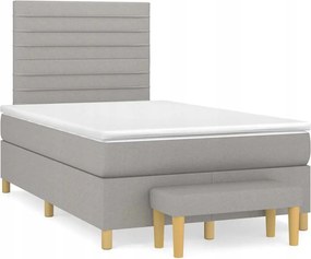 Box Spring Postel S Matrací Textil Světle Šedá vodorovné pruhy 120 x 190
