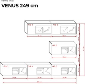 Ral Obývací stěna VENUS 1, 249 cm - Bílý lesk