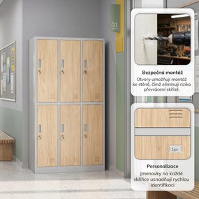 Šatní skříň BHP šedá / dub sonoma, 6dveřová: Eco Design IGOR, 900 x 1850 x 450 mm