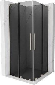 Mexen Velar L Duo, sprchový kout s posuvnými dveřmi 80 x 80 cm, 8mm šedé sklo, broušená ocel, 871-080-080-02-43-97