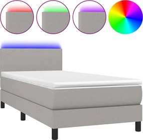 Box spring postel s matrací a LED světle šedá 100x200 cm textil 3132973