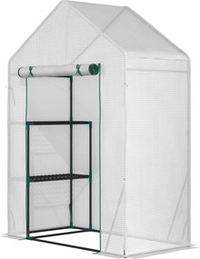 Outsunny Zahradní Skleník Malý Skleník s 4 Policemi a Zipovým Dveřmi pro Pěstování Rostlin 143x73x195 cm Bílý | Aosom