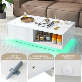 Costway Konferenční stolek s 20 barevnými LED světly a dálkovým ovládáním, bílý