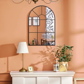 HOMCOM Obloukové okenní nástěnné zrcadlo 91x60cm s kovovým rámem ze skla do obývacího pokoje ložnice jídelny předsíně v černé barvě | Aosom.de
