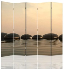 Ozdobný paraván Zenové kameny Voda - 180x170 cm, pětidílný, klasický paraván