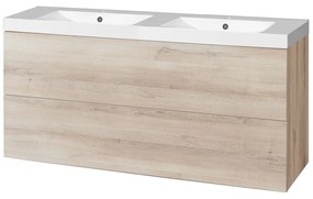 Mereo Mereo, Aira, koupelnová skříňka s umyvadlem z litého mramoru 121 cm, bílá, dub, šedá, CN723M