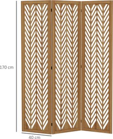HOMCOM Skládací Paraván se 3 Panely 120x1.7x170 cm Přírodní Dřevo s Geometrickým Vzorem pro Kancelář a Ložnici