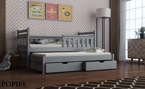 Dřevěná postel Dominik s úložným prostorem a výsuvným lůžkem 90X190cm-ŠEDÁ