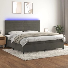 Box spring postel s matrací a LED tmavě šedá 200x200 cm samet,  3136204