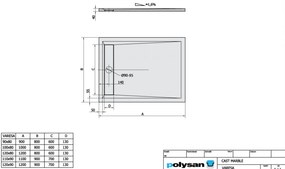 Polysan VARESA sprchová vanička z litého mramoru se záklopem, obdélník 100x80x4cm, bílá, 71605