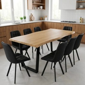 Vikio Jídelní set pro 8 osob 180x90 cm dub noha U černá židle VJS158-8C-S