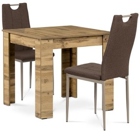 Jídelní set MDF se 2 hnědými židlemi, 80 x 80 x 75 cm, dub Sonoma