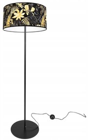 Stojací lampa Gold Flowers, 1x černé textilní stínítko s květinovým vzorem, (fi 40cm),