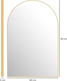 HOMCOM Zrcadlo se zakřivením, koupelnové zrcadlo, 60 x 90 cm, vysoké rozlišení, s rámem z hliníkové slitiny, pro ložnici, obývací pokoj, předsíň, zla…