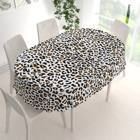 Biante Bavlněný oválný ubrus Sandra SA-409 Leopardí vzor na bílém 100x140 cm