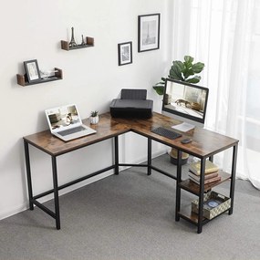 Rohový psací stůl Houseland SARAH hnědý/černý
