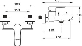 Novaservis Metalia 58, vanová baterie bez příslušenství 150 mm, černá, 58020/1-5
