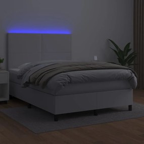 Box spring postel s matrací a LED bílá 140x190 cm umělá kůže 3135820