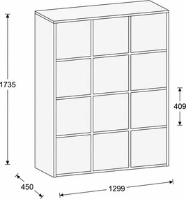 Kancelářská skříň FRAME, 12x dveře, 1299 x 450 x 1735 mm, PUSH-lock, šedá