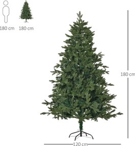 HOMCOM Umělý vánoční stromek 180 cm jedle umělá s 748 špičkami, 3 různými tvary listů, zpomalující hoření, vánoční strom s kovovým stojanem do interi…