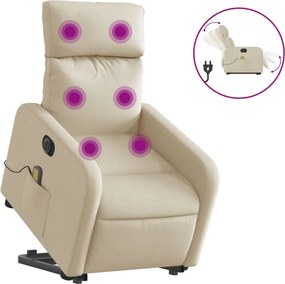 Elektrické zvedací masážní polohovací křeslo krémové textil 3206734