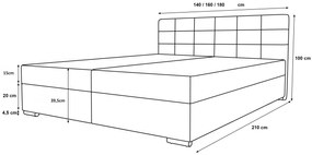Čalouněná postel 160x200 ELSIE 3 s úložným prostorem - červená
