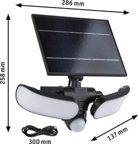 P 94610 Solární LED osvětlení zdí Sonlig pohybové čidlo (IR) IP65 hranaté 286x137mm 3000K 2x9W antracit umělá hmota - PAULMANN