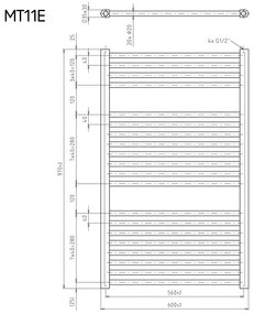 Mereo otopný žebřík rovný 600x970 mm elektrický nerez bílý MT11E