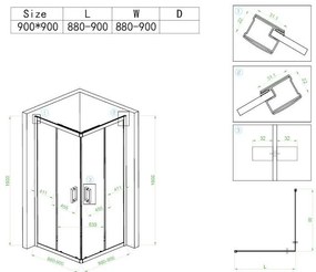 BPS-koupelny Čtvercový sprchový kout HYD-SK30B 90x90 černá/transparent + vanička HYD-SSV-ST02B bílá