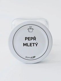 Samolepka na kořenky PEPŘ MLETÝ průhledná 5 cm tučné písmo
