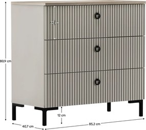 Komoda, šedohnědá Taupe/dub silverjack, DOMCA 3S