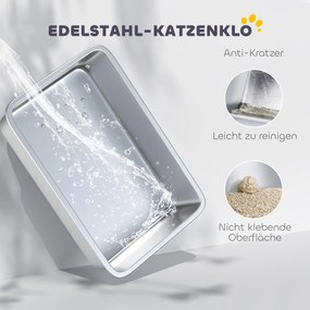 PawHut Nádoba na kočičí stelivo, nerezová ocel, vnitřní prostor XL, s lopatkou, světle šedá D31-141V00LG