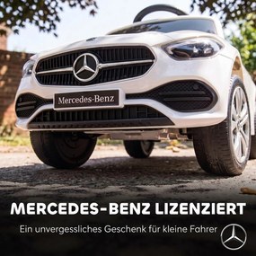 AIYAPLAY 3-v-1 jezdící auto s tlačnou tyčí Mercedes-Benz jezdící vozidlo s volantu, klaksonem, hudbou, střechou, úložným prostorem pod sedadlem, bílé