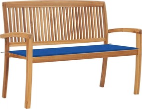 vidaXL Stohovatelná zahradní lavice s poduškou 128,5 cm masivní teak [3063279] Barva: Královská modř