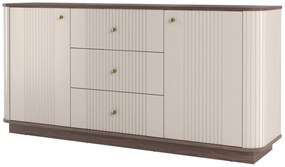 Komoda Vesper 160 cm se zásuvkami - kašmírová / ořech / zlaté úchytky