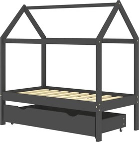 Rám dětské postele se zásuvkou tmavě šedý borovice 70 x 140 cm 322142