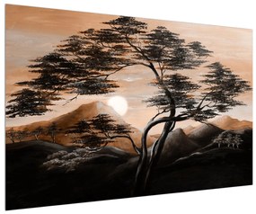 Obraz stromu, hor a slunce (120x80 cm)