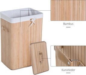 HOMCOM Slim Prádelní Koš s Víkem 72L Skladný Koš s Rukojetí, Odlitelný Prádelní Sáček, Prádelní Box pro Prádelnu, Ložnici, Koupelnu