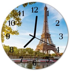 Nástěnné hodiny obrazové na skle - Eiffelovka v Paříži
