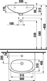 Mereo, Mereo Umyvadlo s otvorem pro baterii 60 cm, MER-VSD60NA (H8107930001042)