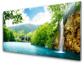 akrylový obraz Vodopád Jezero Příroda 140x70 cm