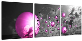 Obraz růžových koulí (s hodinami) (90x30 cm)